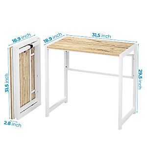 GreenForest Folding Desk No-Assembly, 31.5 in Small Desk for Small Spaces, Computer Desk for Home Office, Space Saving Foldable Table, Study Writing Desk, Oak White