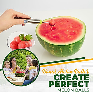 Aisle 3 Essentials 2-PC Stainless Steel Windmill Watermelon Cutter Slicer Tool & Melon Baller Scoop Set - Kitchen Gadgets, Fruit & Vegetable Cutter, Easy Slicer, Cube Cutter, Knife Corer