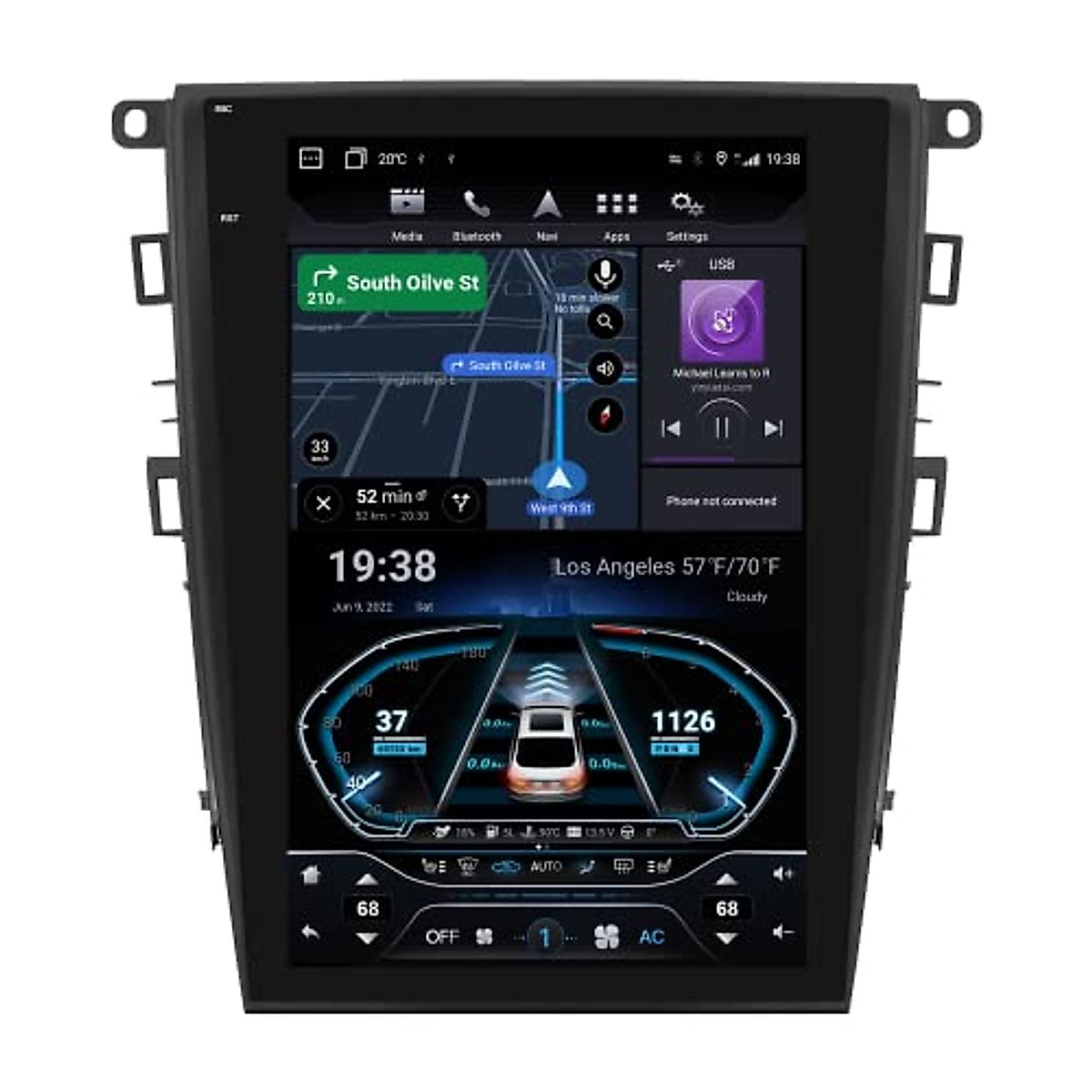 Car Radio Stereo for Ford Fusion Mondeo 2013 to 2019 Android 10.0 T-Style Head Unit Navigation 12.1 Inch IPS Touchscreen Build in Wireless Carplay WiFi Support DSP Sirius (Auto)