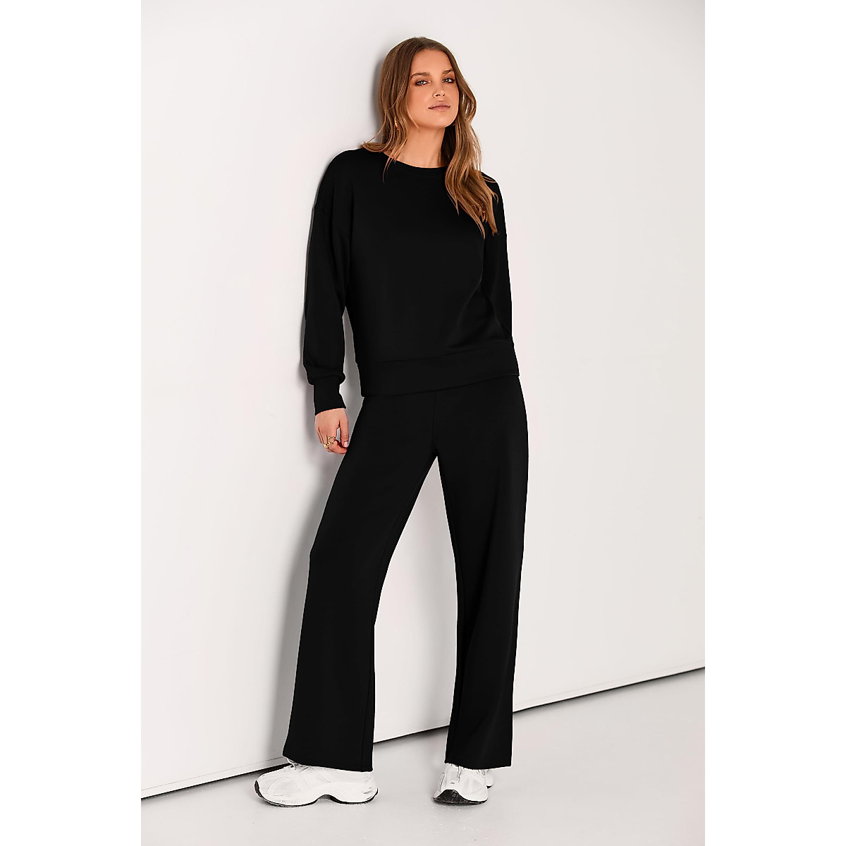 PRETTYGARDEN Women's 2 Piece Outfits Tracksuit Long Sleeve Pullover Tops And Long Pants Jogger Sets Sweatsuits (Black,Large)