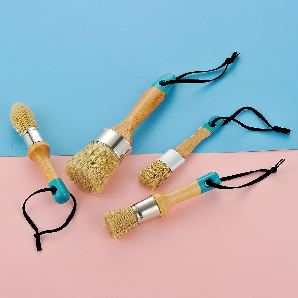 Chalk Wax Paint Brush 4pcs, Chalk Paint Brushes for Furniture,Wax Brush for Painting or Waxing Furniture,Acrylic Paint,Milk Paint,Home Decor,Natural Bristles Stencil Brushes