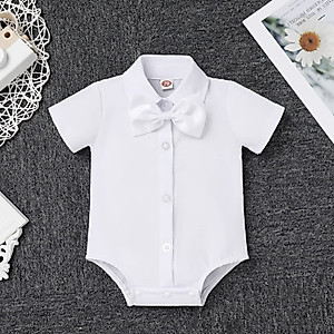 Summer Baptism Outfits for Boys Baby Christening Outfit Gentleman Suit Dedication White Dress Shirt Romper Bowtie Waistcoat Vest Shorts Newborn Baptismal Outfit Wedding Tuxedo Formal Easter 0-6 Months