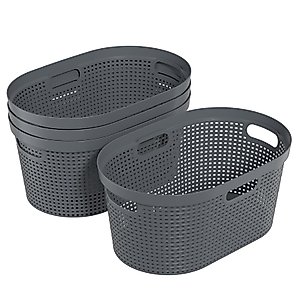 Dehouse 40 L Large Plastic Laundry Basket with Handles, 4 Pack Plastic Clothes Laundry Basket, 22.44" L x 14.96" W x 10.31" H, Gray