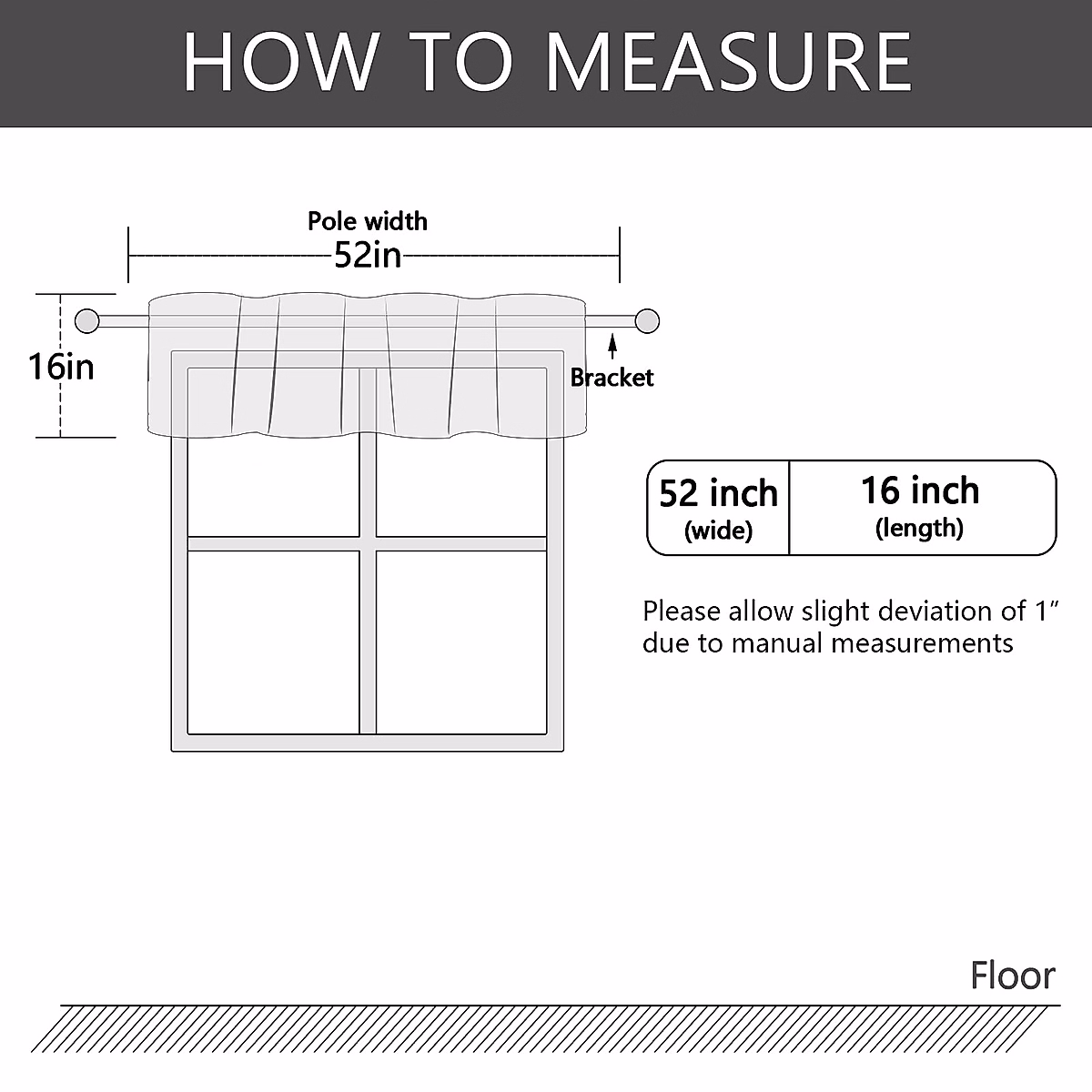 MRTREES Grey Valance Curtains Blackout Rod Pocket Tier Valances for Kitchen Windows/Living Room/Bathroom, 52 x 16 Inches Length, 1 Panel