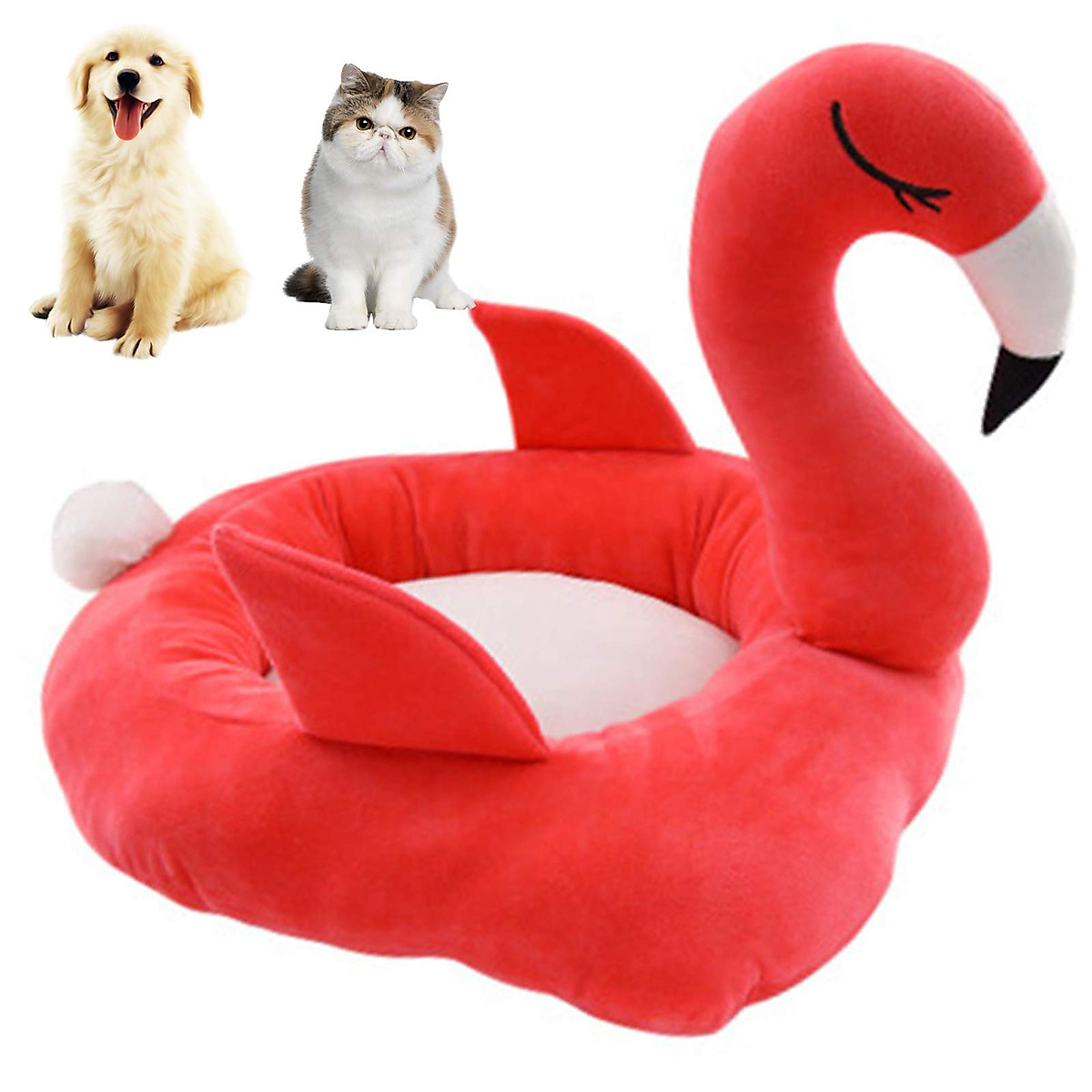 PJDDP Flamingo Plush Pet Bed for Small Cats and Dogs, Red, L
