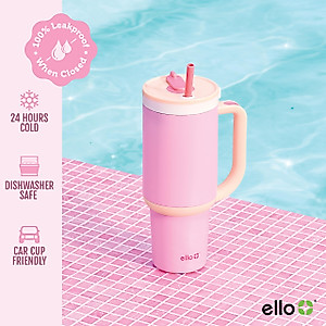 Ello Oasis 30 oz Tumbler with Handle & Retracting Straw | Reusable Insulated Stainless Steel Cup 100% Leakproof, Gifts for Teens Women Men | Keeps cold for 20 Hours, Cup Holder Friendly, Sunrise Glow