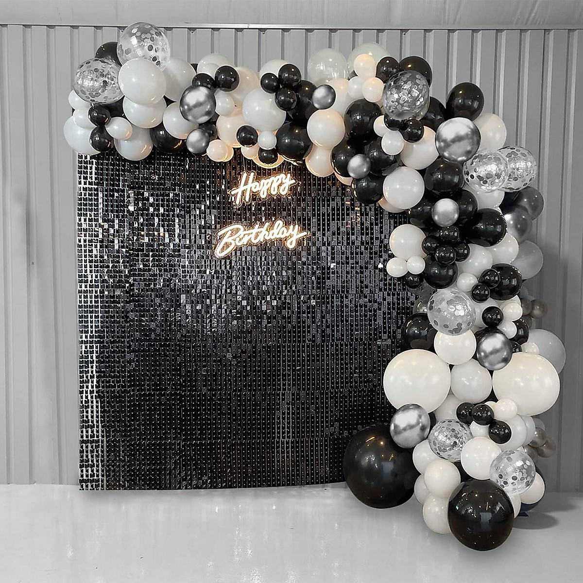 Holtour Black Metallic Silver White Balloon Garland Arch Kit 187PCS Balloons for Wedding Birthday Party Backdrop Decorations Halloween New Year Celebrate Decor