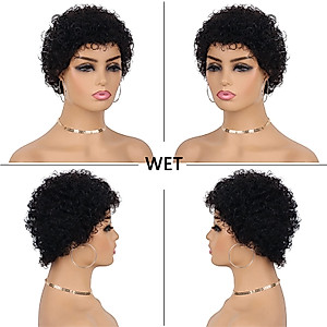 Guree Hair Glueless Wear and Go Wig for Black Women Glueless Brazilian Kinky Short Curly Wigs for Daily Use (1B)