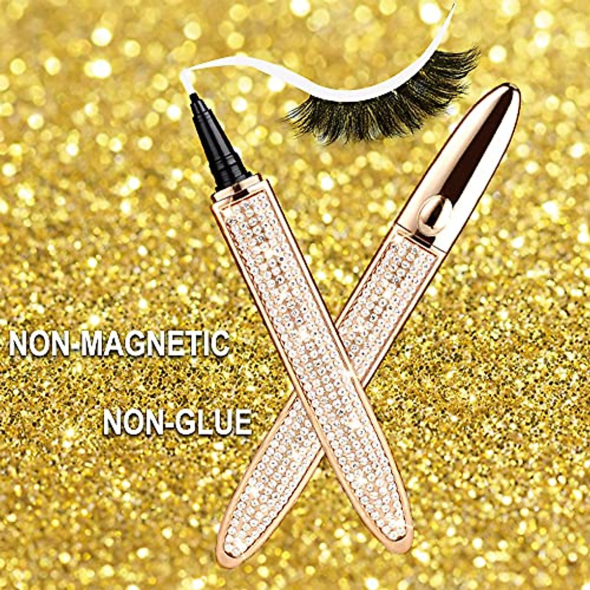 2021 Upgraded Self-adhesive Eyeliner Glue Pen,2 in 1 Eye Liner Pen Diamond Bling Glitter Liquid Eyeliner No Glue, Non Magnetic, Eye Liner for Eye Makeup and Wear Normal False Eyelashes (2021 A)