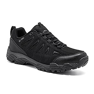 SHULOOK Men's Waterproof Hiking Shoes Lightweight Anti Slip Outdoor Ankle Boots Breathable Hike Trekking Trails Shoe All Black 11