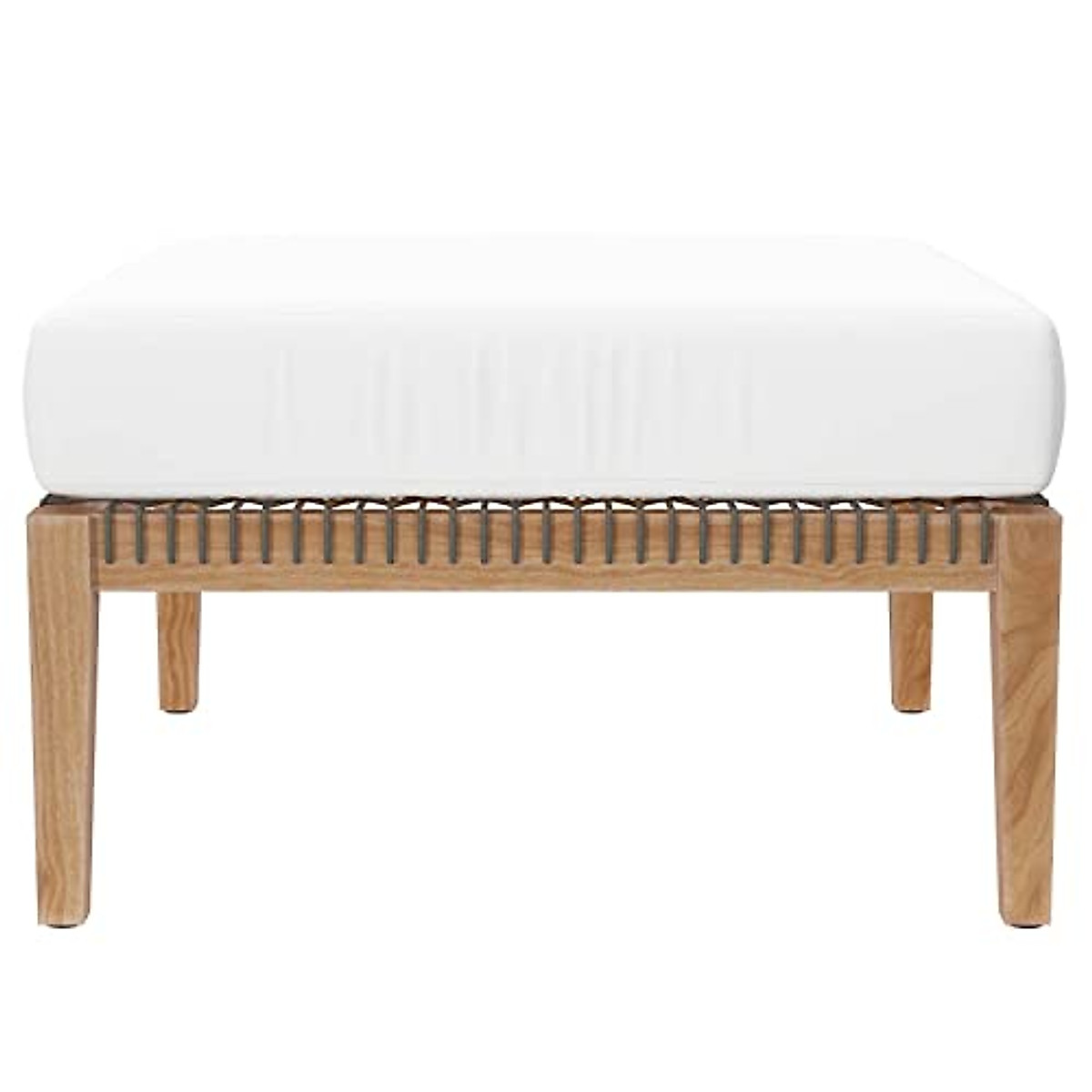 Modway Clearwater Outdoor Patio Teak Wood Ottoman in Gray White
