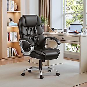 Homall Office Chair High Back Computer Chair Ergonomic Desk Chair, PU Leather Adjustable Height Modern Executive Swivel Task Chair with Padded Armrests and Lumbar Support (Black)