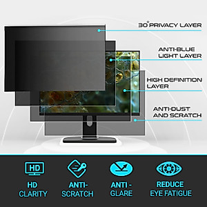 EZ-Pro Screen Protector Privacy Screen Panel for 27 inches (Screen Measured Diagonally) Computer Monitor, Anti Blue Light and Easy Installation, Screen Panel Size 14" Height x24.1 Width