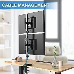 Joy Seeker Dual Monitor Desk Mount Stand, Vertical Stack Screen Monitor Riser Fits Two 13 to 32 inch LCD LED Screen with Height Adjustable, Tilt, Swivel, Holds up to 17.6lbs in Vertical Position