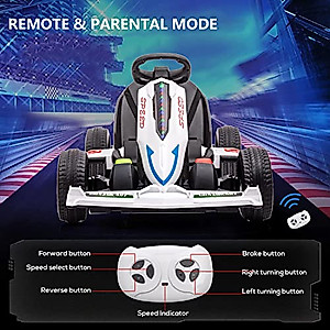 PRIME CLUB Electric Go Kart 12V Ride on Car Racer Pedal Car with Remote Control Brake Music USB Port,Adjustable Length Birthday for 37-95 Months Boys Girls (White)