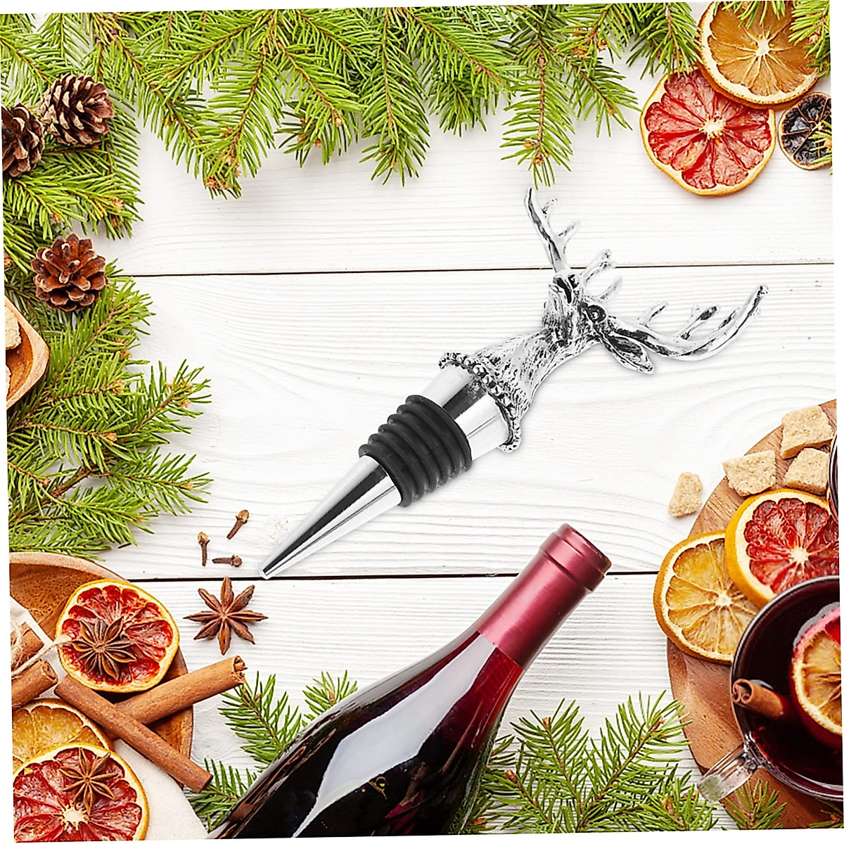 Gogogmee 1 Pc Deer Head Wine Bottle Stopper Wine Saver Pump Antler Shape Bottle Cap Holiday Wine Christmas Wine Stoppers Wine Bottle Pump Stopper Stocking Stuffers Metal Alloy Animal