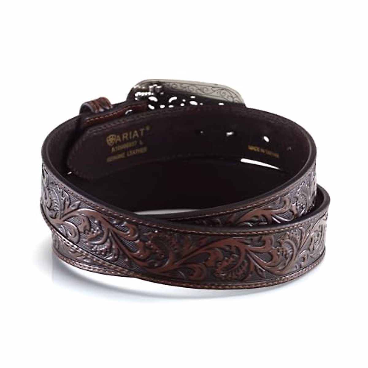 Ariat Women's Scroll Embossed Buckle Belt, Brown, Medium