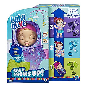Baby Alive Baby Grows Up (Dreamy) - Shining Skylar or Star Dreamer, Growing and Talking Baby Doll, Toy with 1 Surprise Doll and 8 Accessories, Blue