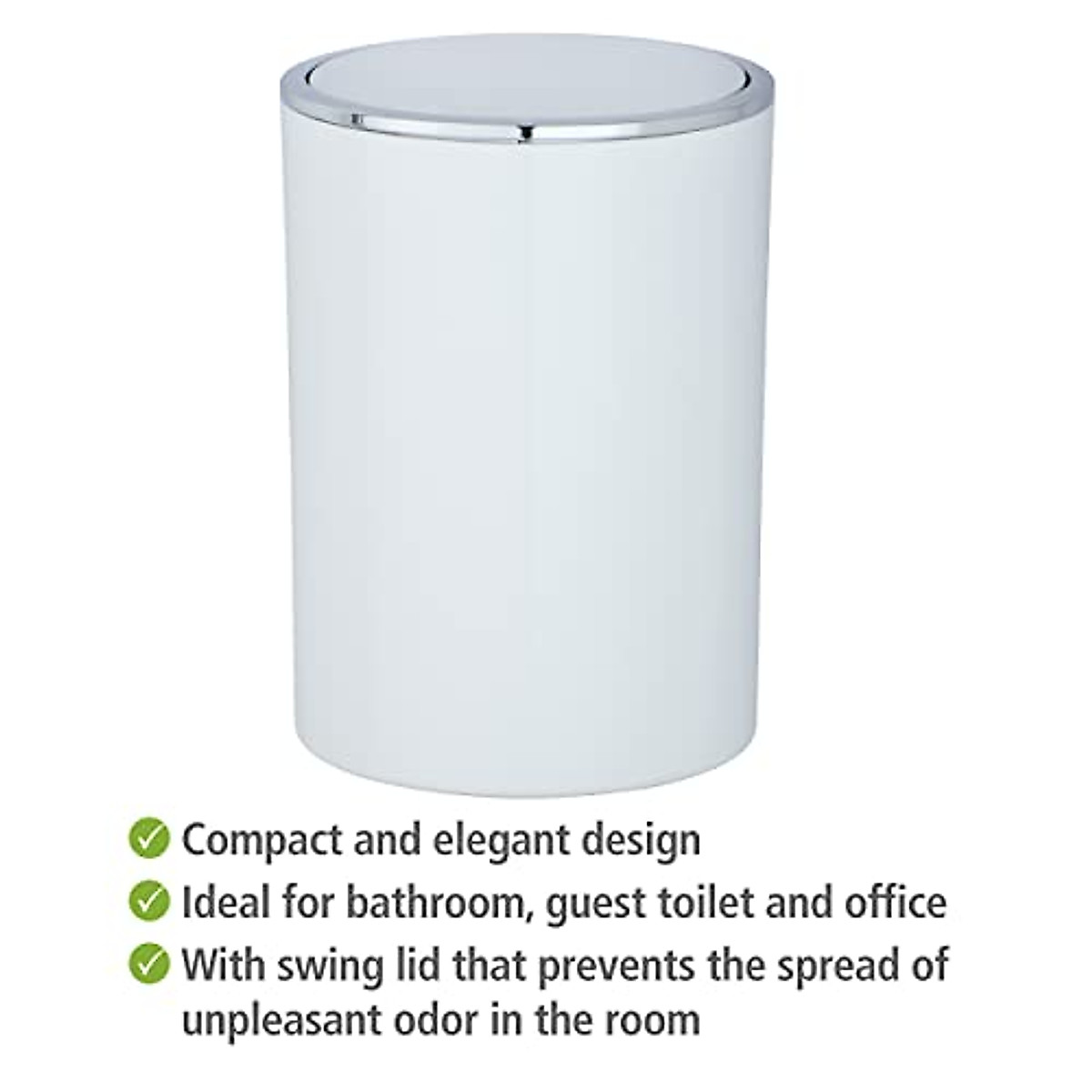 Wenko Inca Trash Can with Lid, Waste Bin with Swing Lid, Small Trash Can, Mini Trash Can, Small Garbage Can, Small Waste Basket, 1.3 Gal, Ø 7.28 x 10.04 in, White