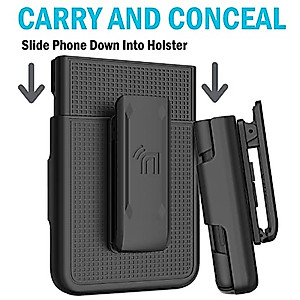 Case with Clip for Galaxy Z Flip 3 5G, Nakedcellphone [Grid Texture] Slim Hard Shell Cover and [Rotating/Ratchet] Belt Hip Holster Holder Combo for Samsung Z Flip3 Phone (SM-F711, 2021) - Black