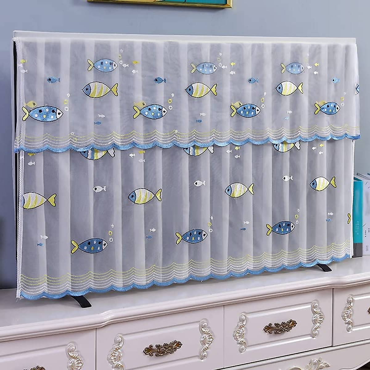 YIJIAFEIFEI Dust Cover with Openable Front Flap LCD TV Display Dust Cover Decorative Paintings Lace TV Cover for Curved/Flat TV(Size:40 inch)