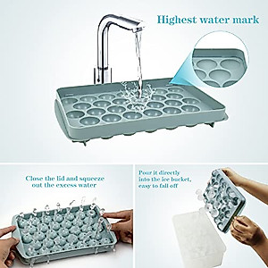 Voraiya®Ice Cube Trays, Round Ice Cube Tray with Lid & Bin, Ice Ball Maker Mold for Freezer, Mini Circle Ice Cube Tray, 66PCSx1.1in Ice Sphere Mold for Cocktail,Whiskey,Coffee,2 Trays