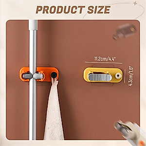 NEIMENG 2024 New Self Adhesive Mop Holder Broom Holder No Drill Wall Mounted Mop and Broom Holder with Hook Hanger for Mop Broom Tool Brush Towel Storage (2pcs),Beige