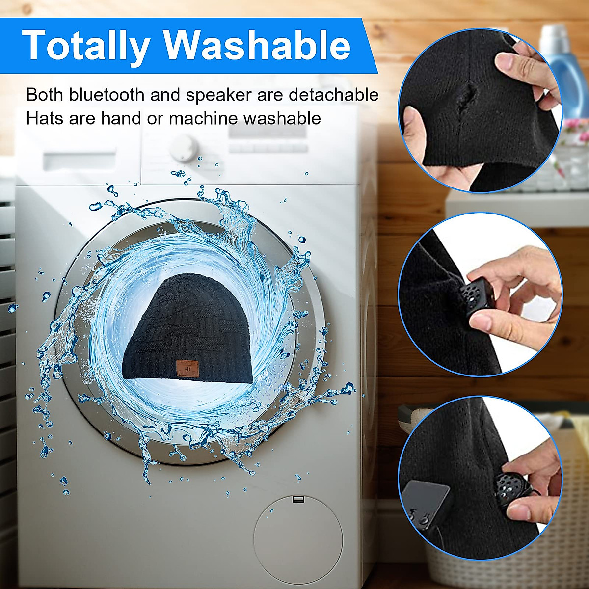 Bluetooth Beanie Hat Music Beanie for Men and Women Warm Knit Hats Built-in Detachable Stereo Speakers & Microphone Winter Cap Suitable for Running Hiking Tech Gifts for Teens Black