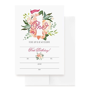 Bliss Collections Invitations with Envelopes for All Occasions, Invites Perfect for: Weddings, Bridal Showers, Engagement, Birthday Party or Special Event, Pack of 25 5x7 Cards - Pink Floral