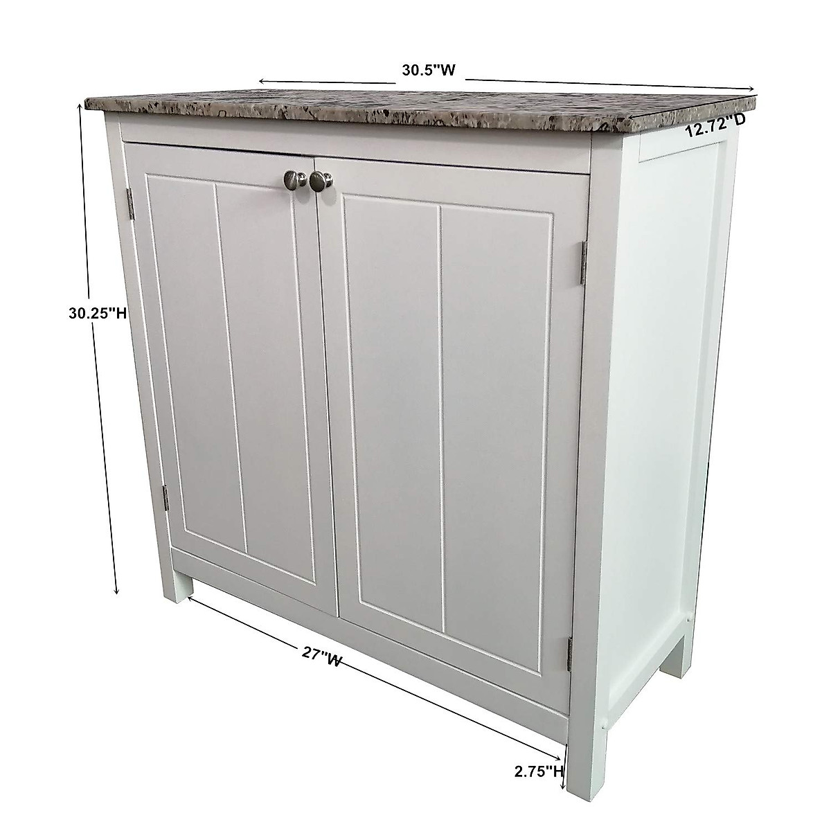 Kings Brand Furniture - Haber Marble Finish Top White Kitchen Island Storage Cabinet