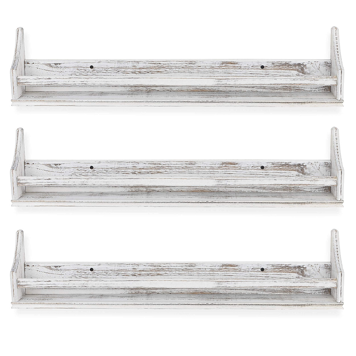 brightmaison Angel 30" Floating Shelves for Wall Decor, Toy Storage Shelf & Nursery Book Shelves, Kids Bookshelf for Wall, Wood Shelves for Home Decor Floating Shelf Set of 3 Rustic White