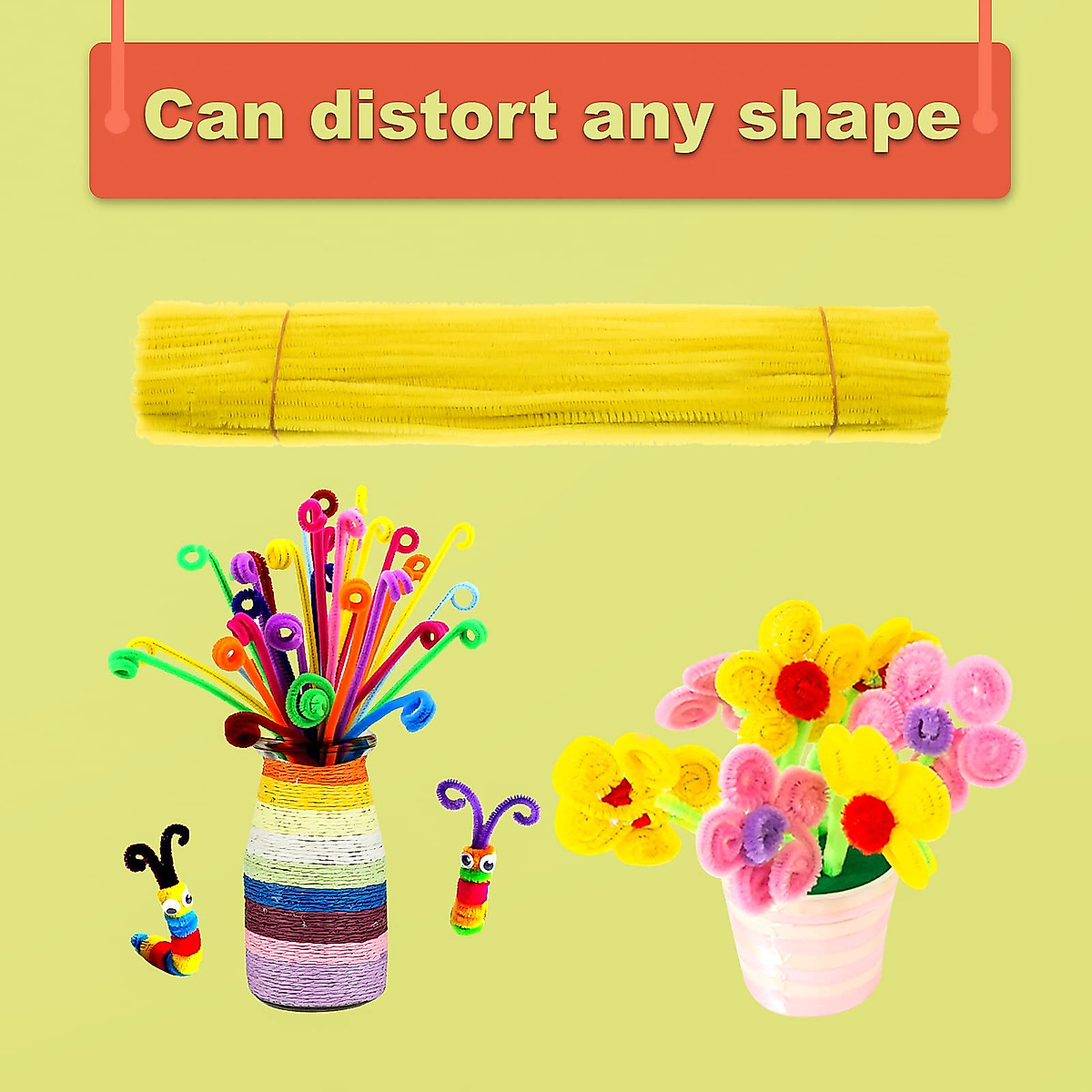 Juasky 400pcs Yellow Pipe Cleaners Chenille Stem, Pipe Cleaners Craft Supplies, for DIY, Making Toys, Creative Home Art Craft Decorations (6mm x 12 Inch)