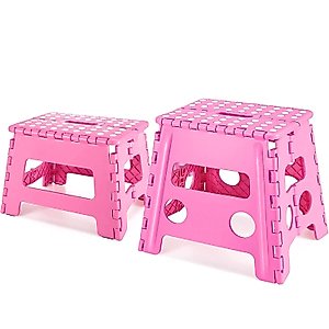 Folding Step Stool 9" and 13", Durable Kids Step Stool for Kids and Adults, Pink 2 Pack