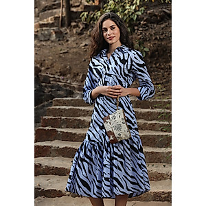 Myra Bag Floret Upcycled Canvas & Cowhide Wristlet Pouch Bag S-1523