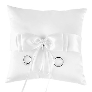 Little World Ring Pillow Pearls, Decor Bridal Wedding Ivory Ring Bearer Pillow, 7.8 Inch x 7.8 Inch (White)