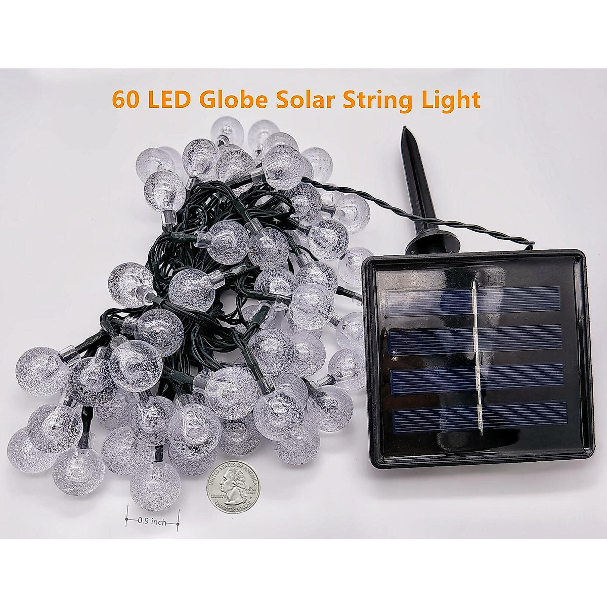 Solar String Lights Outdoor 36 Feet 60 Led Crystal Ball Lights Outdoor Waterproof Solar Powered Lights 8 Patterns Outdoor Patio Lights Garden Yard Porch Home Party Wedding Decoration (Warm White)