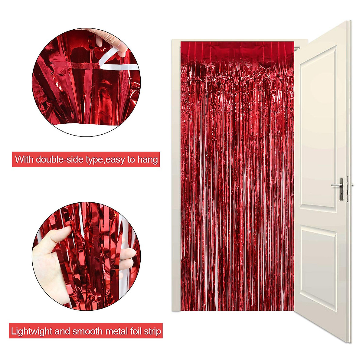 4 Pack Christmas Decoration Backdrop - 3 ft x 8 ft Foil Fringe Curtains Tinsel Curtain Party Photo Backdrop for Birthday Xmas Holiday Party Decor