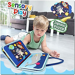 Busy Board Toddlers Sensory Activity - Montessori Toys 1 Year Old Boy Airplane Travel Essentials Kids Ages 1-3 Road Trip Games Quiet Book 2-4 Yr Birthday Gifts Learning Toy 18 Months Baby Educational