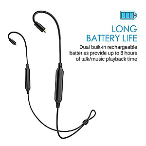 MEE audio BTX1 Bluetooth wireless universal MMCX adapter cable with Qualcomm aptX® technology, microphone, and remote (Black)