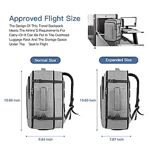 Gieury Carry On Backpack, Extra Large 40-50L Travel Backpack Men & Women, Expandable Backpack Airplanes, 17 Inch Laptop Backpack, Luggage Backpack 40L Daypack Lightweight Business Weekender Bag, Grey