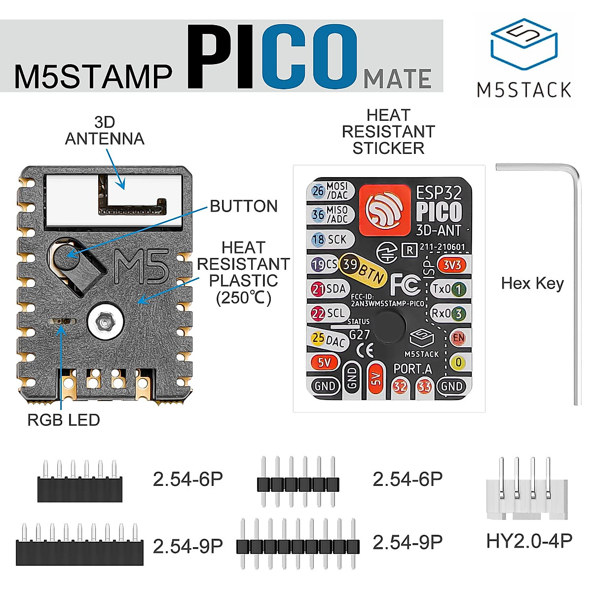 MakerFocus M5Stack M5Stamp Pico Development Kit: 2pcs ESP32-PICO-D4 2.4GHz WiFi IoT Development Board Microcontroller Industrial, Smart Home, Medical Supports Ar duino, MicroPython, ESP32-IDF, UIFlow