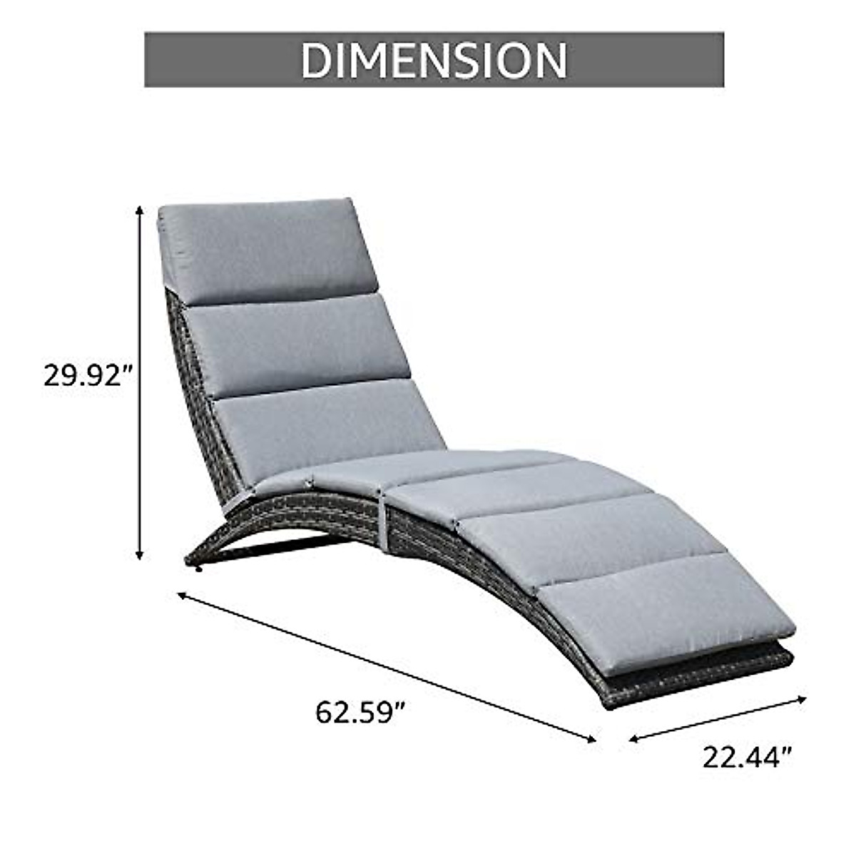 JOIVI Patio Chaise Lounge, Outdoor Lounge Chair, PE Rattan Foldable Chaise Lounger with Removable Light Gray Cushion, Suitable for Poolside, Garden, Balcony 2 Pack