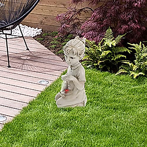 LIOOBO Solar Fireflies Solar Girl Statue Fairy Girl Garden Statue Solar Powered LED Light for Garden Decor Porch Lawn Art Decorations Housewarming Garden Gift