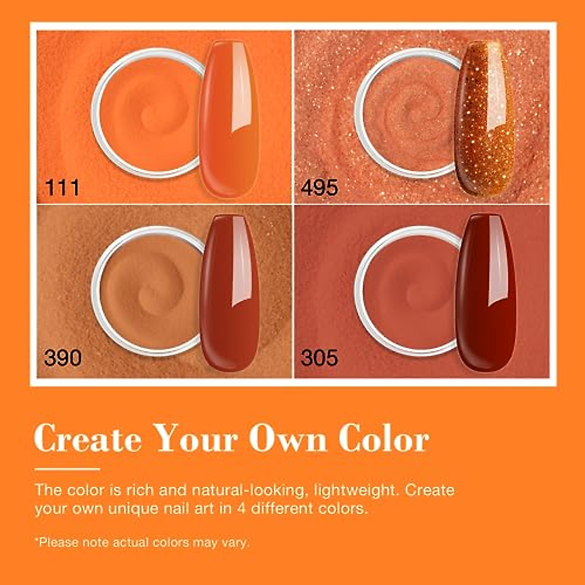 AZUREBEAUTY Dip Powder Nail Kit Starter, Orange Brown Glitter, 4 Fall Pumpkin Maple Dark Colors Set, French Halloween Nail Art Base Top Coat Activator Essential Liquid Manicure DIY Salon 12 PCS