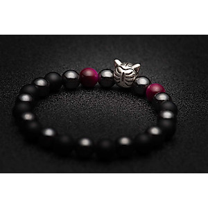 Karseer White Tiger Head Bracelet, Crystal and Healing Stones Rose Tiger Eye Magnetic Hematite Black Agate Therapy Energy Spirit Animal Stretch Bracelet for Women, Charkra Bracelet