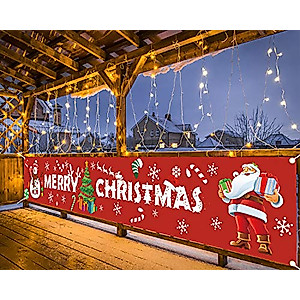 MAIAGO Merry Christmas Banner - Extra Large 10.2 ft x 1.8 ft - Outdoor Red Christmas Banner Decorations - Xmas Indoor & Outdoor Hanging Decor, Christmas Holidays Party Decor Supplies