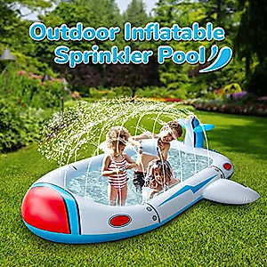 Josen Sprinkler for Kids Outdoor Water Toys,Baby Splash Pad,Inflatable Kiddie Pool for Toddlers,Includeding 4 Rubber Ducks Bath Toys, Birthday Gifts for Boys and Girls - Spacecraft