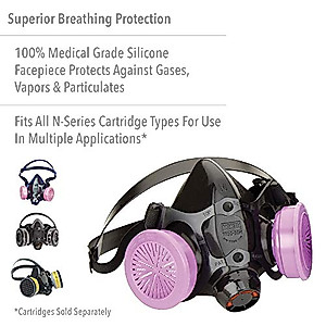 North by Honeywell 7700 Series Niosh-Approved Half Mask Silicone Respirator, Medium (770030M), Black
