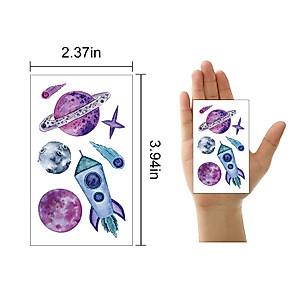 120+ Pieces Space Temporary Tattoos for Kids, 24 Sheets Planet Birthday Party Decoration, Rocketship Universe Sun Moon Tattoos Sticker for Children Boys Party Favors Supplies