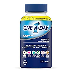 One A Day Men’s Multivitamin, Supplement Tablet with Vitamin A, Vitamin C, Vitamin D, Vitamin E and Zinc for Immune Health Support, B12, Calcium & more, 200 count (Packaging May Vary), pack of 1